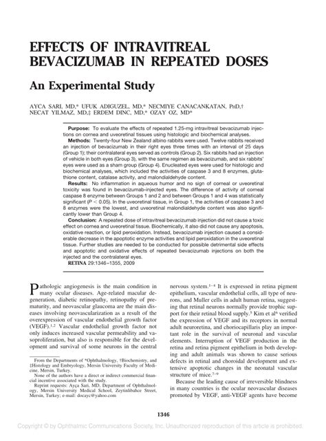 Pdf Effects Of Intravitreal Bevacizumab In Repeated Doses An