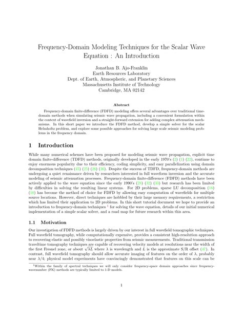Pdf Frequency Domain Modeling Techniques For The Scalar Wave Equation An Introduction