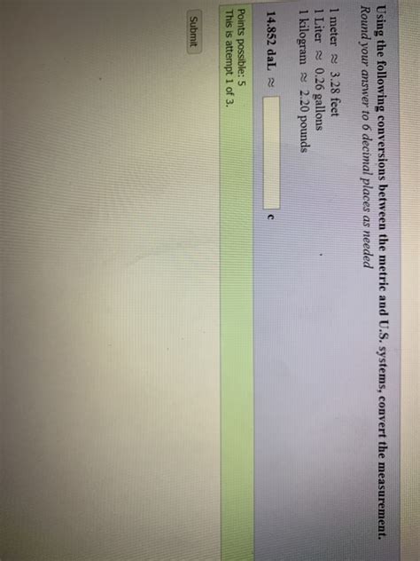 Solved Using The Following Conversions Between The Metric Chegg