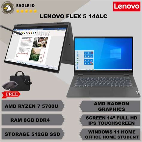 Promo Laptop 2 In 1 Touchscreen Lenovo Ideapad Flex 5 Amd Ryzen 7 5700u Ram 8gb Ssd 512gb Grey