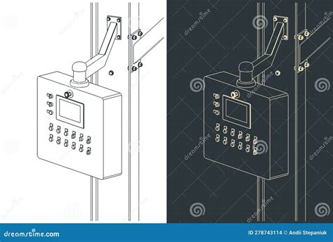 Blueprints Of Push Button Switch Control Box Cartoon Vector