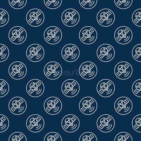 Satellite With Radiation Symbol Vector Nuclear Weapon In Space Round Seamless Pattern In Outline