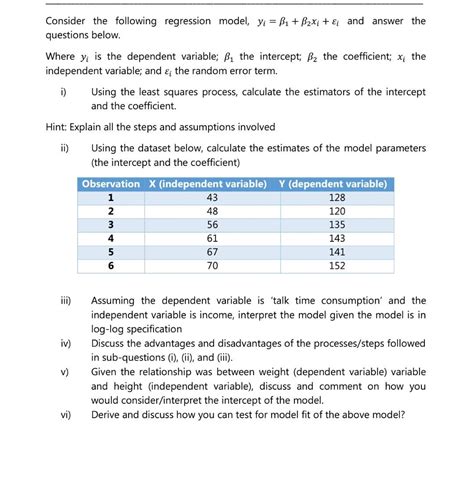 solved consider the following regression model