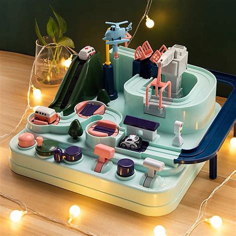 몬테소리 교육용 레일 자동차 기차 트랙 장난감 레이싱 인터렉티브 모델 모험 두뇌 게임 2 ~ 4 세 남아용 자동차 플레이 차량 및 모델