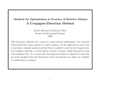 Pdf Methods For Optimization In Presence Of Relative Minima A