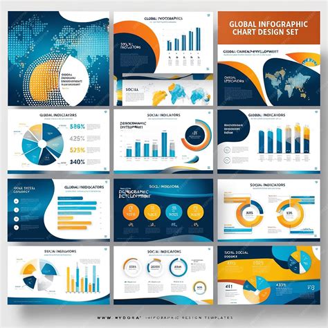 Dot Gradient Infographic Chart Design Template Set Global Demographic