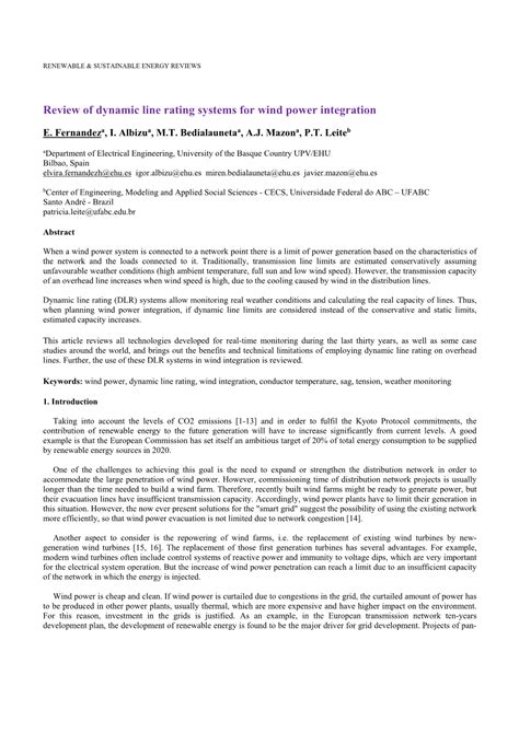 Review Of Dynamic Line Rating Systems For Wind Power Integration Docslib