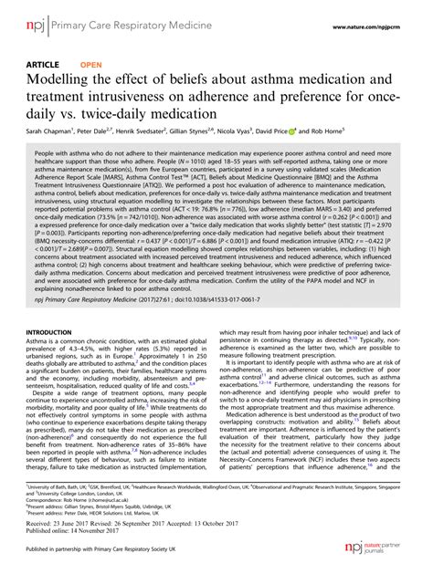 Pdf Modelling The Effect Of Beliefs About Asthma Medication And Treatment Intrusiveness On