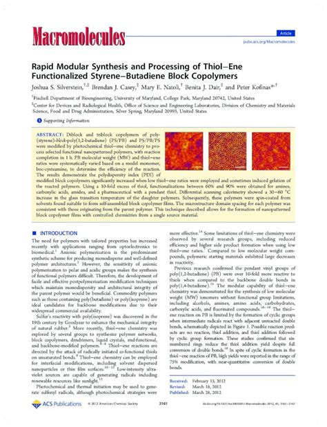 Pdf Rapid Modular Synthesis And Processing Of Thiol Ene €¦ · Rapid Modular Synthesis And