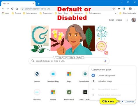 Enable or Disable New Tab Page Customization Menu in Google Chrome | Tutorials