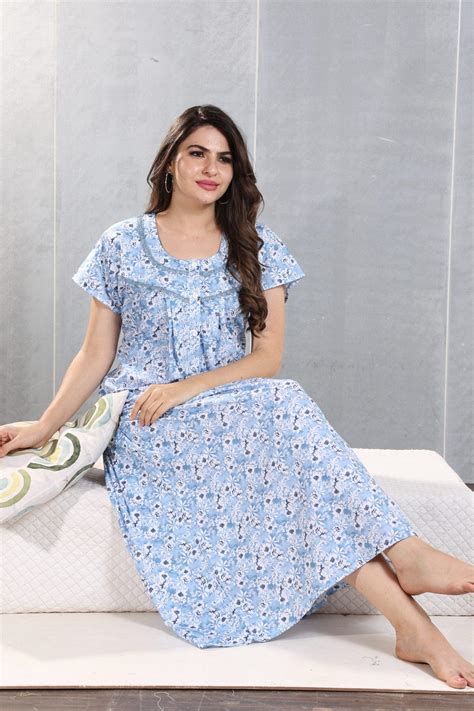 Cotton Nighty With Trendy Neck Designs