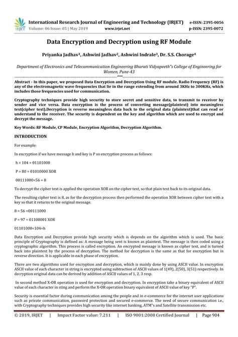Irjet Data Encryption And Decryption Using Rf Module Pdf