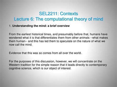 Ppt Sel2211 Contexts Lecture 6 The Computational Theory Of Mind