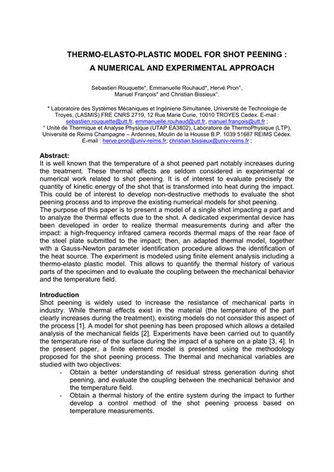 Pdf Thermo Elastic Plastic Model For Shot Peening A Numerical And