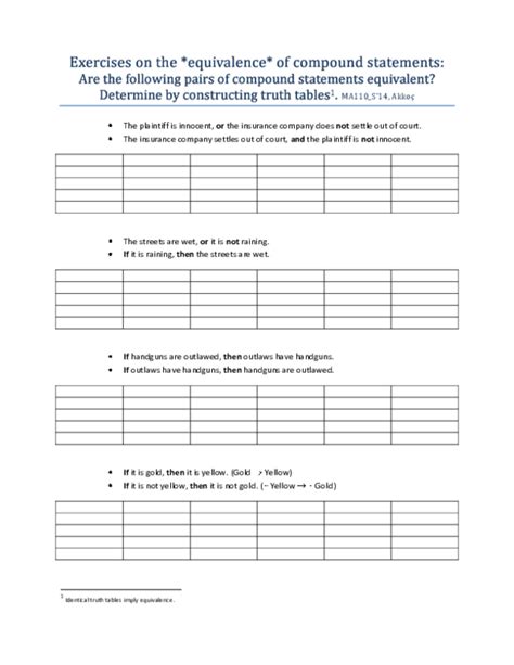 Pdf Exercises On The Equivalence Of Compound Statements