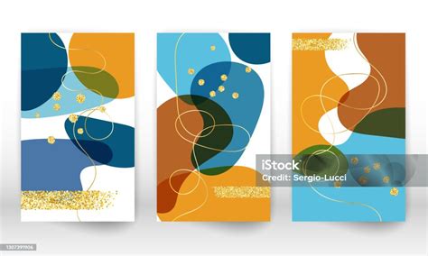 추상 표지 템플릿입니다 기하학적 모양과 선의 집합입니다 수채화 페인팅 텍스처 브로셔 디자인 미니멀 한 손 페인트 모양과 금 입자 0명에 대한 스톡 벡터 아트 및 기타 이미지