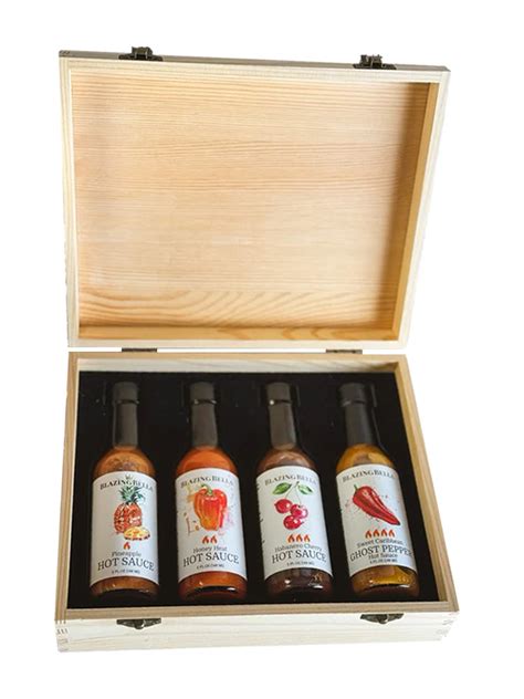 Hot Sauce 4 Bottle Sampler Wood Box Hot Sauce T Box Blazing