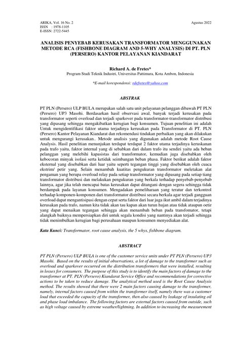 Pdf Analisis Penyebab Kerusakan Transformator Menggunakan Metode Rca