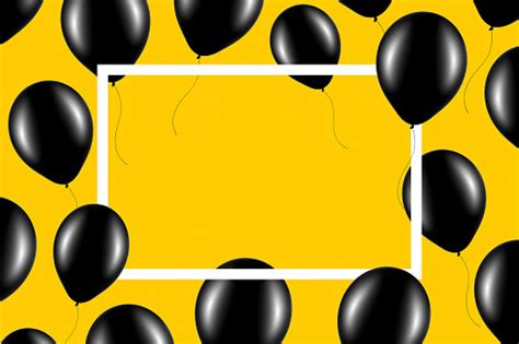 흰색 프레임노란색 배경에 검은 풍선 블랙 프라이데이 컨셉 모형 텍스트에 대한 공백 공간을 복사합니다 0명에 대한 스톡 사진 및 기타 이미지 Istock