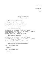 Using Loops In Python Docx Michael Bishop January 31 2019 DAT210 Using Loops In Python Take