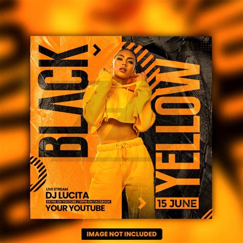 دانلود قالب پست اینستاگرام طرح دی جی و پارتی رنگ زرد و مشکی دانلود