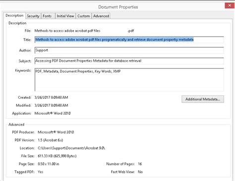 access acrobat pdf file properties data program adobe support