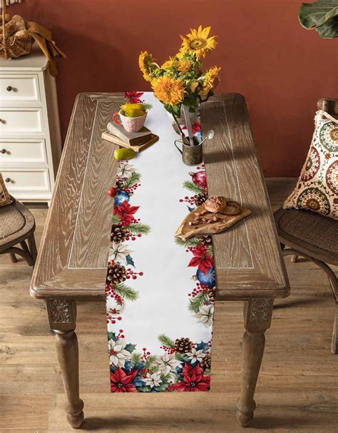 First Grade Redwood Leaves Berries Table Runner Cotton Lin Wedding