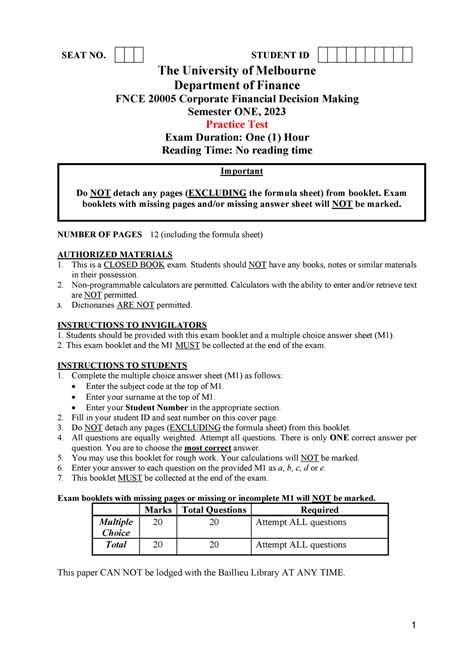 MST Practice Test Questions S SEAT NO Babe ID The