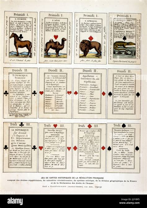 Coloured Illustration Of Playing Cards From The Revolution Depicting