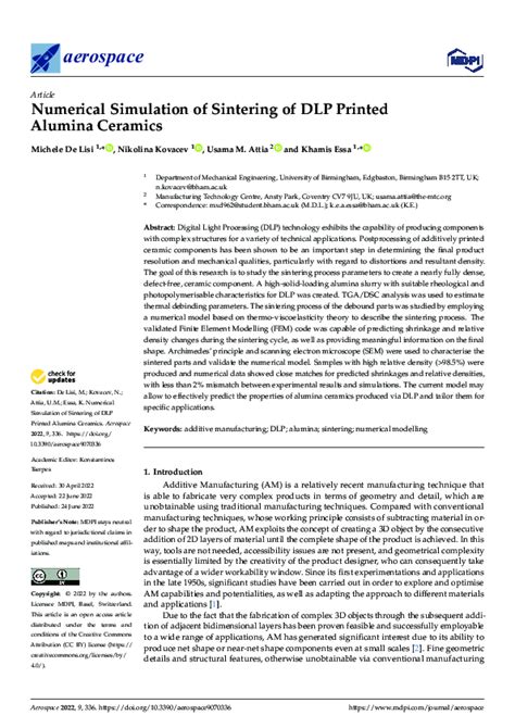 Pdf Numerical Simulation Of Sintering Of Dlp Printed Alumina Ceramics