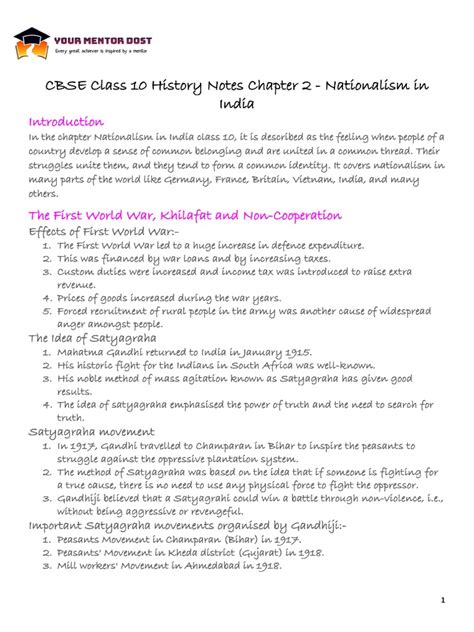 Cbse Class 10 History Notes Chapter 2 Nationalism In India Pdf Mahatma Gandhi British Raj