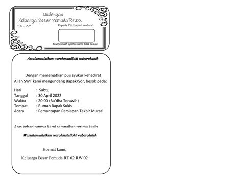 Undangan Hajatan Ke Masyarakat Setempat Docx