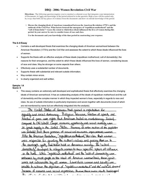 Analyzing Frq And Dbq Essays Examples Dbq 2006 Women Revolution