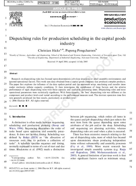 Pdf Dispatching Rules For Production Scheduling In The Capital Goods Industry