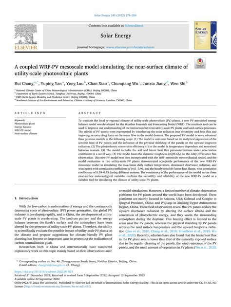 Pdf A Coupled Wrf Pv Mesoscale Model Simulating The Near Surface Climate Of Utility Scale