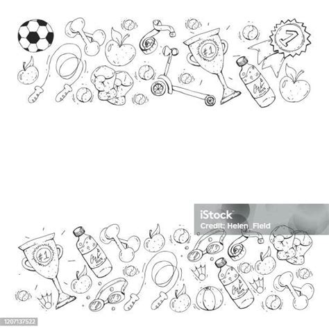 스포츠 요소가 있는 벡터 패턴입니다 피트니스 게임 운동 아이 드로잉 스타일의 낙서 아이콘 2 3 살에 대한 스톡 벡터 아트 및 기타 이미지 Istock
