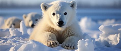 Premium Ai Image Adorable Polar Bear Cub Sitting In The Arctic Snow