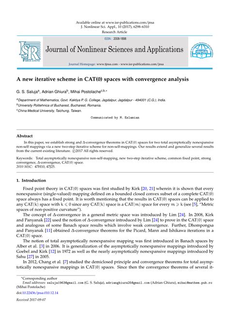 Pdf A New Iterative Scheme In Cat0 Spaces With Convergence Analysis