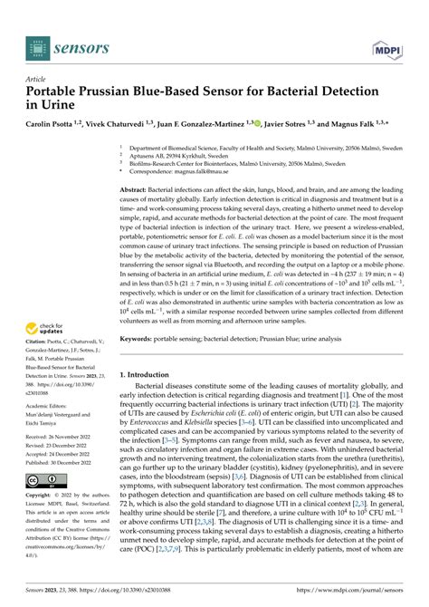 Pdf Portable Prussian Blue Based Sensor For Bacterial Detection In Urine