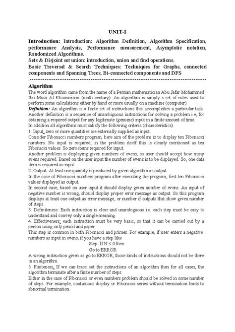 Daa Unit I Introduction To Algorithms And Performance Analysis Studocu