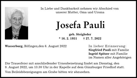 Josefa Pauli Günzburger Bestattungsdienst