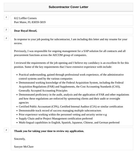 Subcontractor Cover Letter Velvet Jobs
