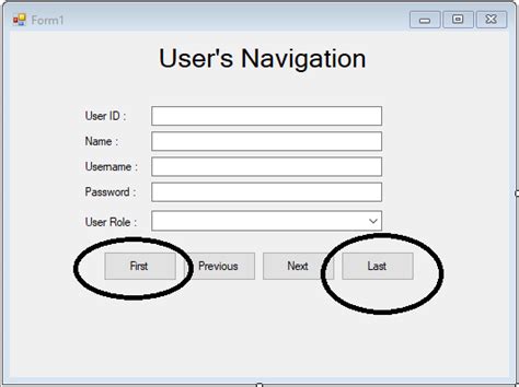 User Navigation In C First And Last Buttons Sourcecodester