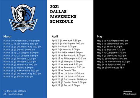 Printable Dallas Mavs Schedule Tv Schedule Updated For 2020 21 Season