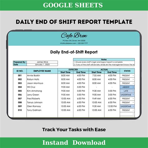 Daily End Of Shift Report Template Employee Shift Log Work Summary