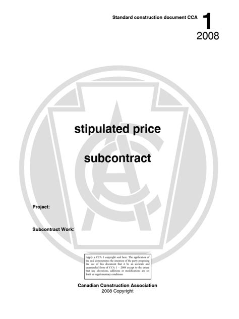 Cca1 2008 Pdf Subcontractor General Contractor