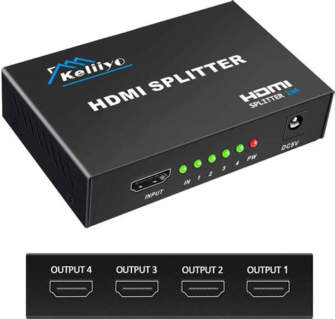 Buy HDMI Splitter Keliiyo 1X4 Ports Powered V1.4b Video Converter with ...
