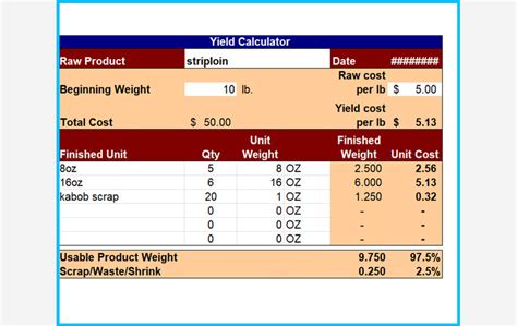 Food Yield Calculator Template Calculate Yield For Cooking And Baking