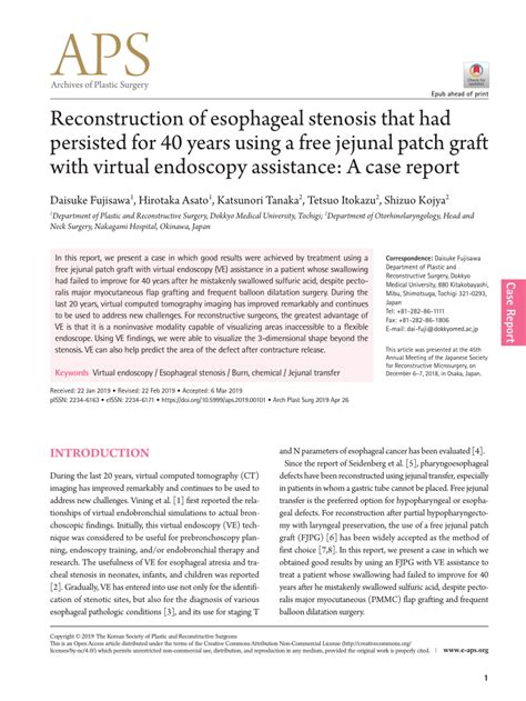 Pdf Reconstruction Of Esophageal Stenosis That Had Persisted For 40