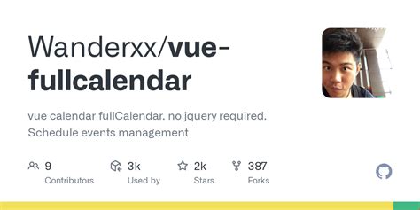 GitHub Wanderxx Vue Fullcalendar Vue Calendar FullCalendar No Jquery Required Schedule